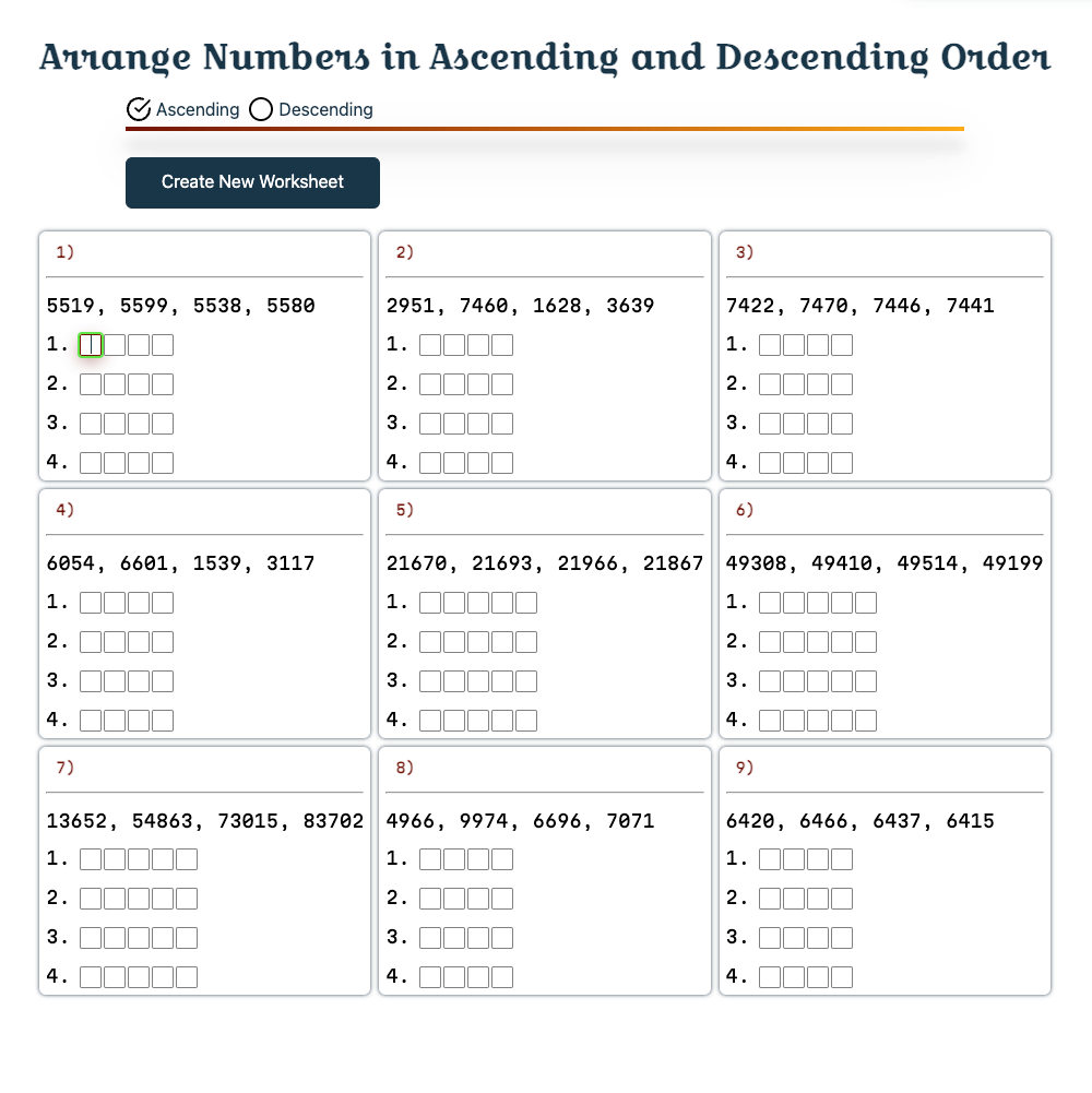 Arrange Numbers in Ascending and Descending Order Arrange Numbers in Ascending and Descending Order