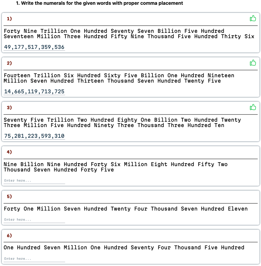 Number to Words Interactive Worksheet (6-14 Digits)