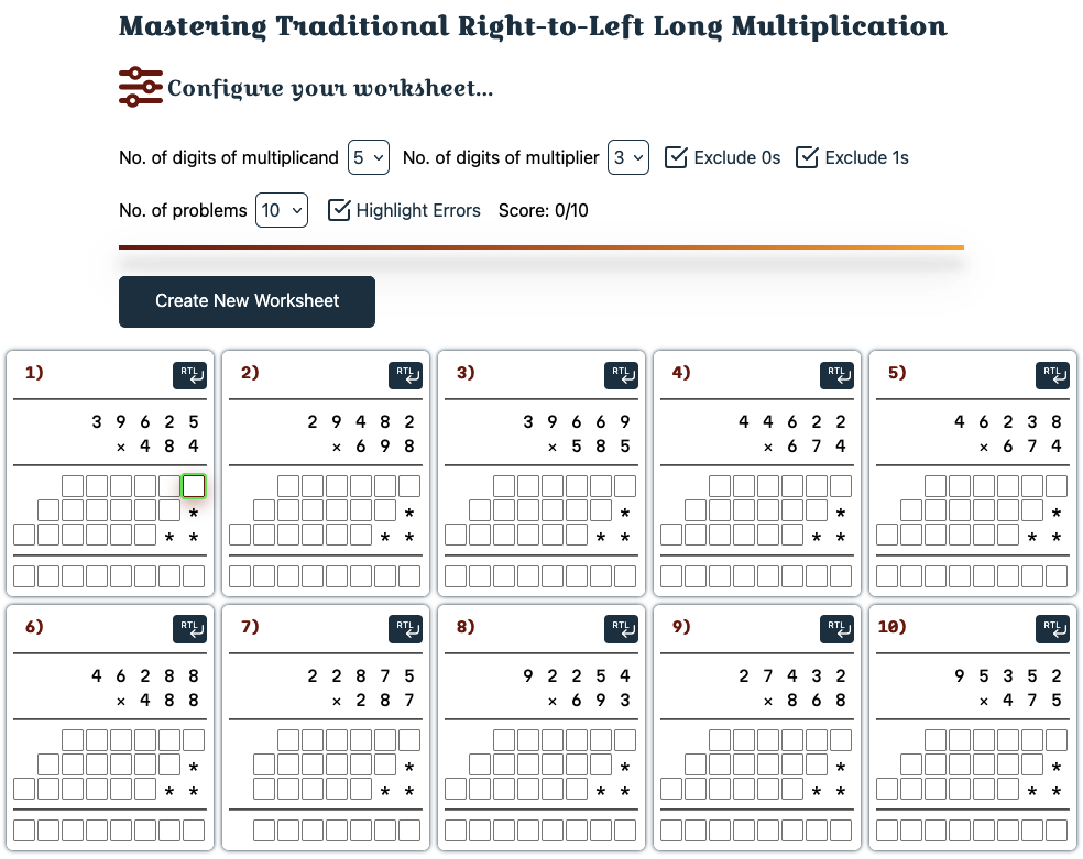 Mastering Traditional Right-to-Left Long Multiplication