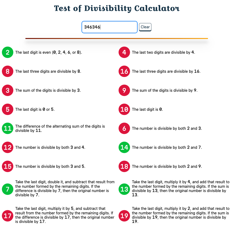 Test of Divisibility Calculator